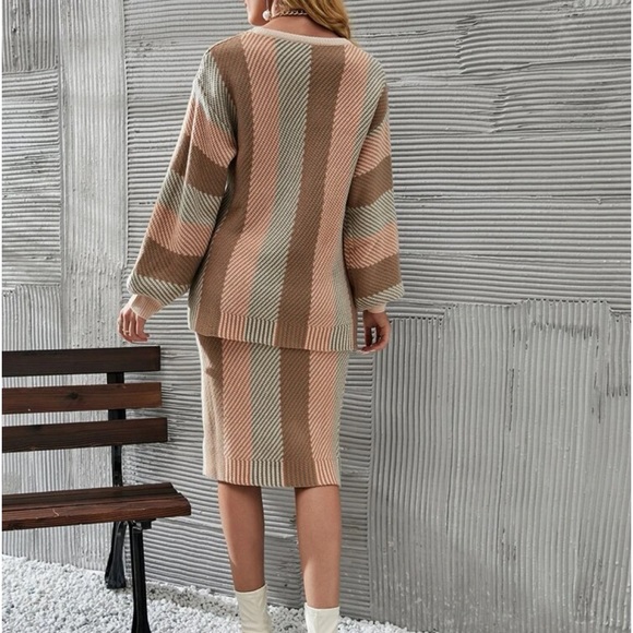 Dresses | Classic Colorblock Stripes Long Sleeve Knit Sweater High ...